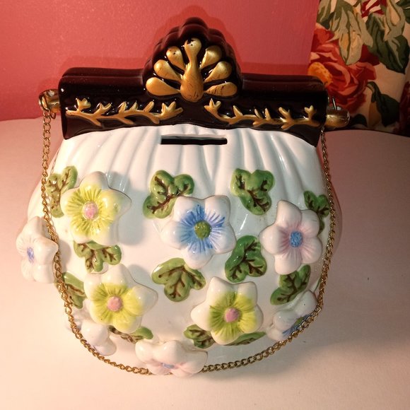 Accents | Floral Porcelain Colorfulhandbag Purse 75 Dresser Decor Coin ...